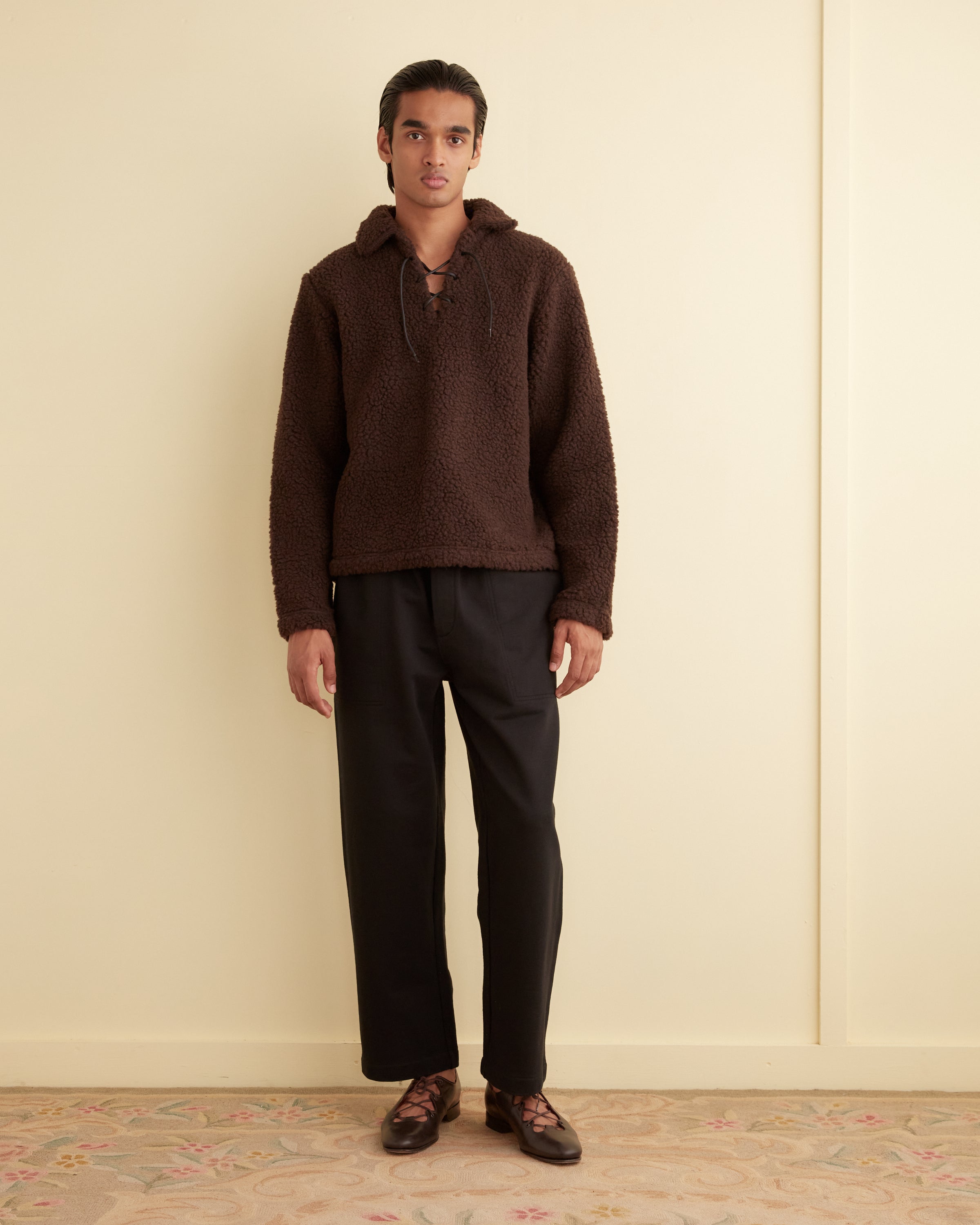 Fleece Tie-Up Pullover - Dark Brown – BODE