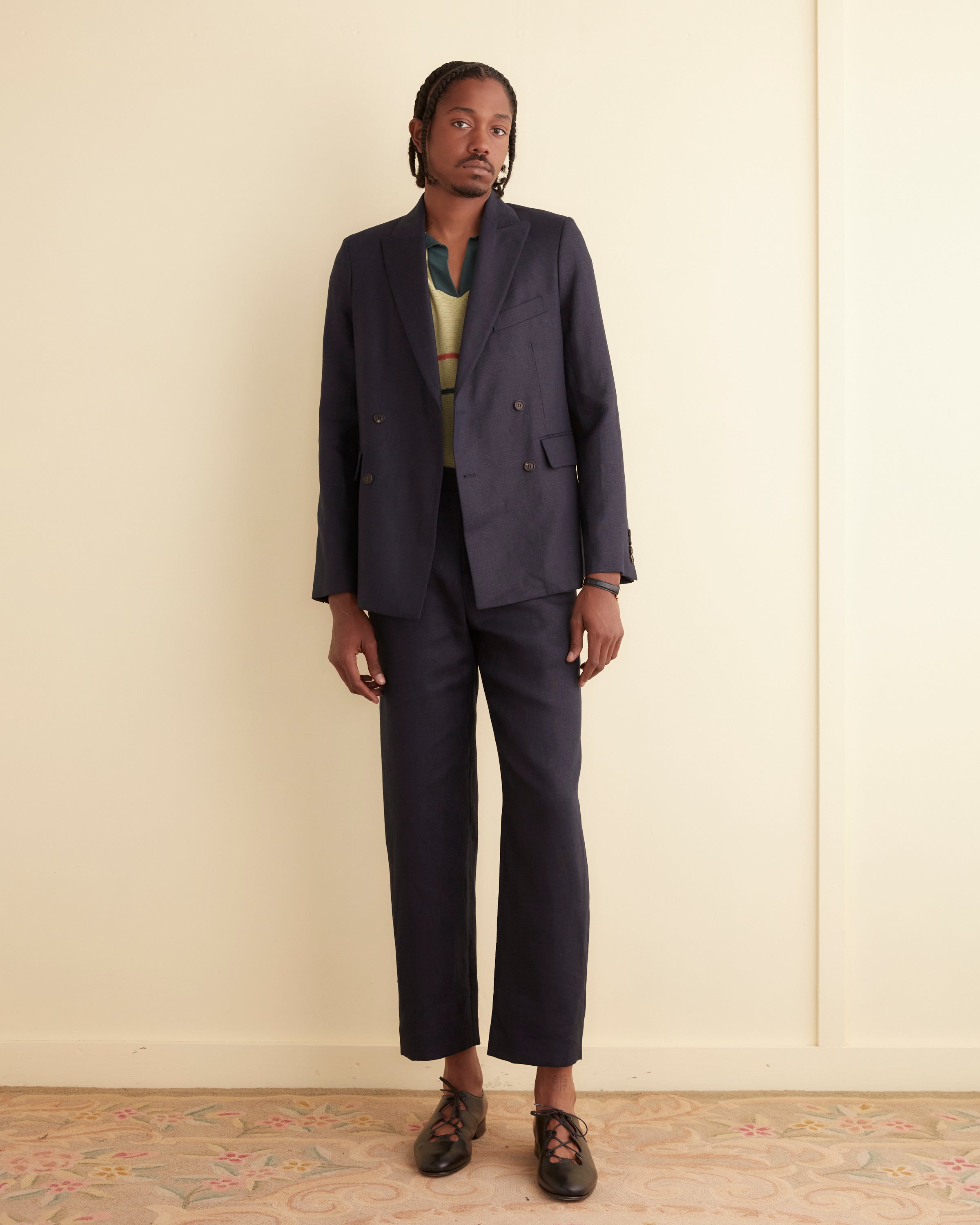 Linen Double-Breasted Suit Jacket - Midnight – BODE